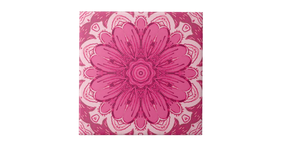 Geometric Daisy Pattern in Coral and Pastel Pink Ceramic Tile | Zazzle