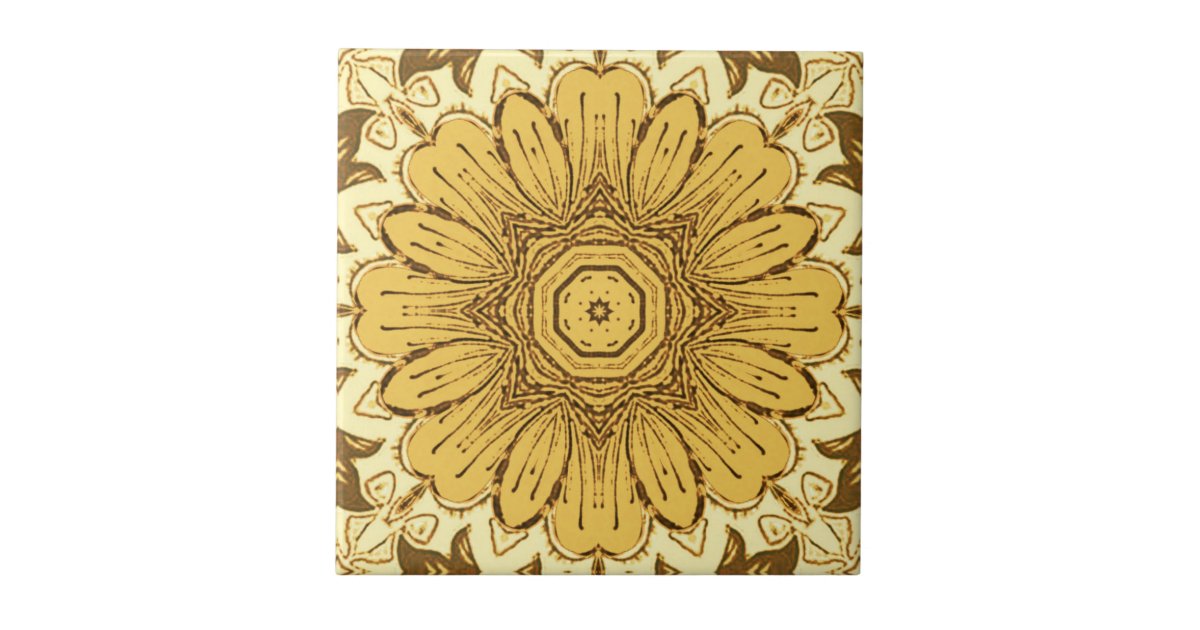 Geometric Daisy Pattern in Mustard Gold Ceramic Tile | Zazzle