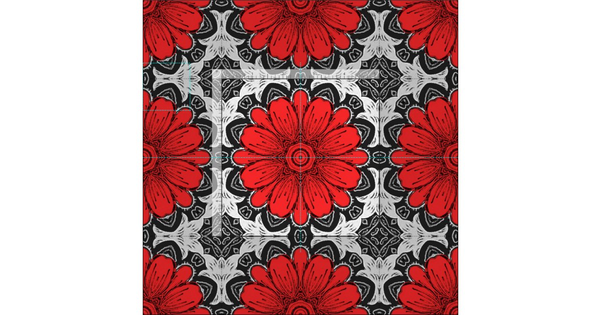 Geometric Daisy Pattern in Red Black & White Fabric | Zazzle