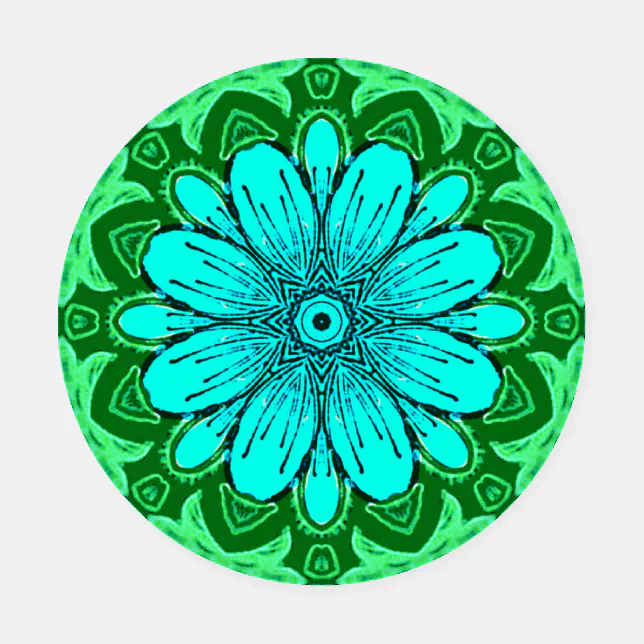 Geometric Daisy Pattern in Turquoise and Green Coaster Set | Zazzle