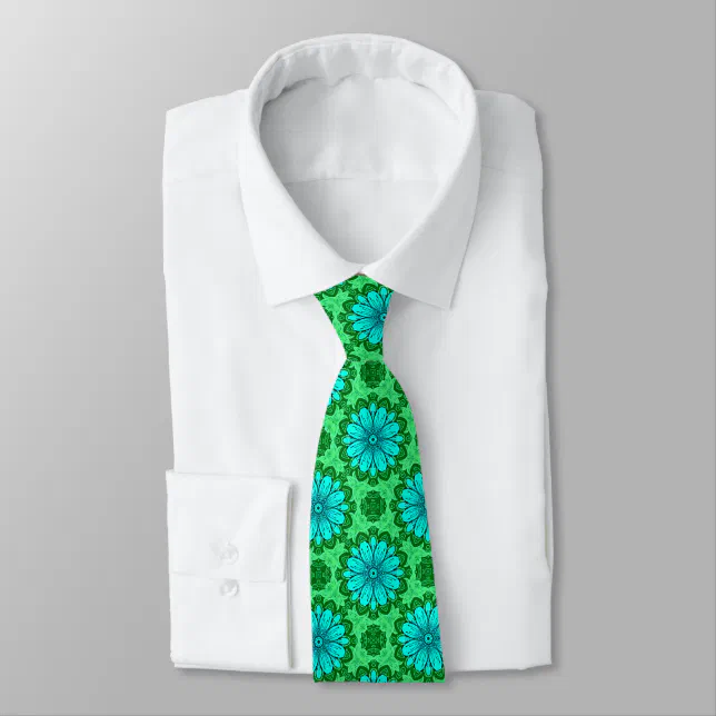 Geometric Daisy Pattern in Turquoise and Green Neck Tie | Zazzle