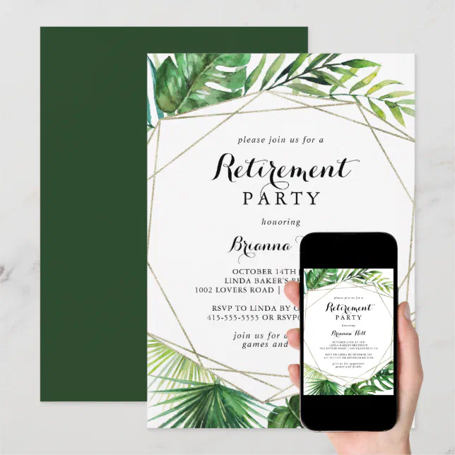 Geometric Destination Tropical Retirement Party Invitation | Zazzle