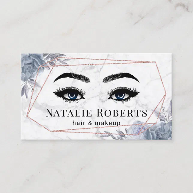 Geometric Dusty Blue Floral Marble Beauty Salon Business Card | Zazzle