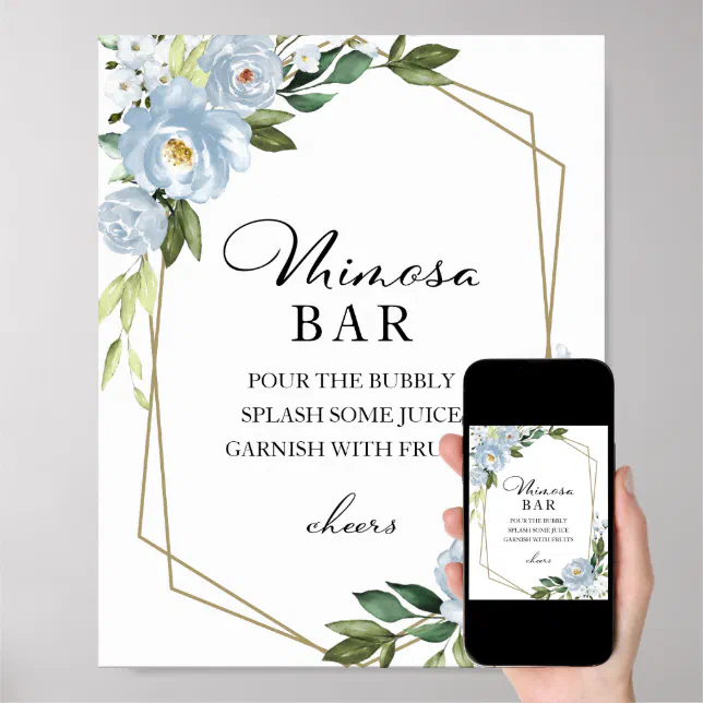 Geometric Dusty Blue Floral Mimosa Bar Sign | Zazzle