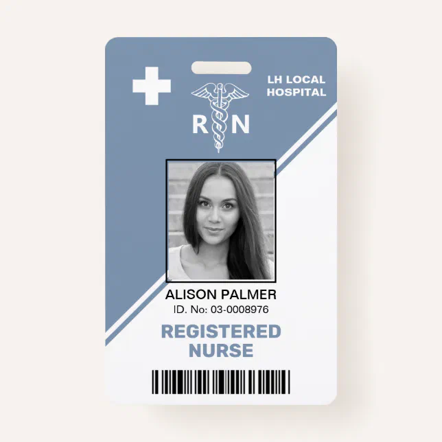 Geometric dusty blue triangle Registered nurse RN Badge | Zazzle