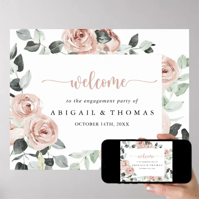 Geometric Dusty Rose Engagement Party Welcome Poster | Zazzle