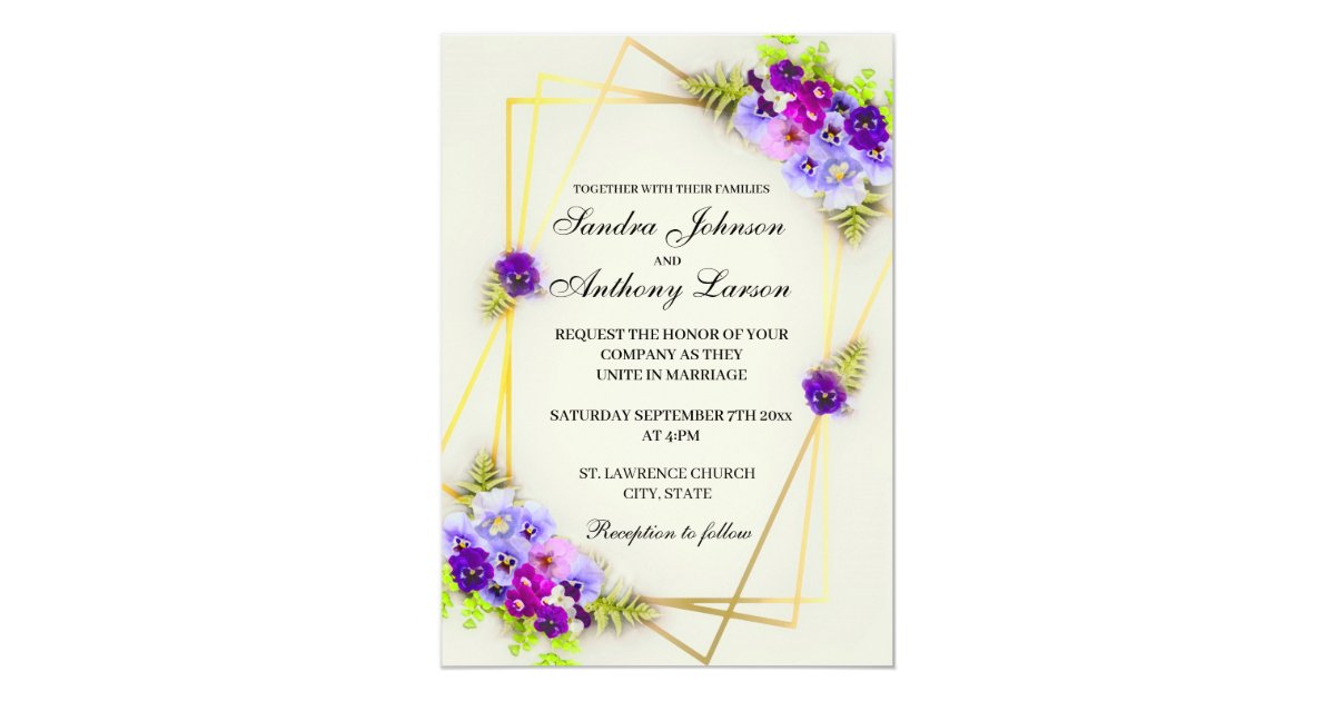 Geometric Elegant Pansies Wedding Invitation | Zazzle.com
