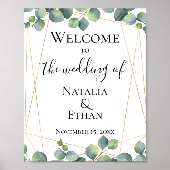 Geometric Eucalyptus Foliage Wedding Welcome Poster | Zazzle