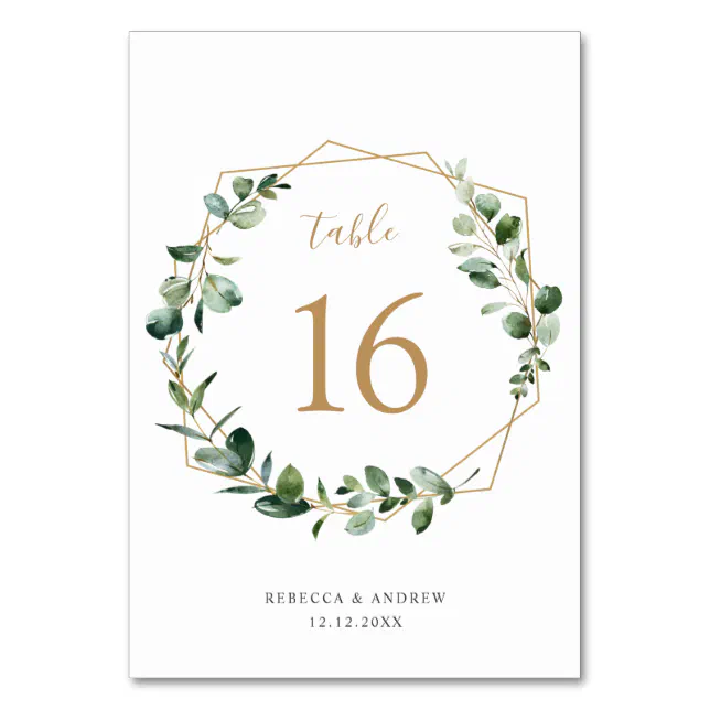 Geometric Eucalyptus Greenery Table Numbers Card | Zazzle
