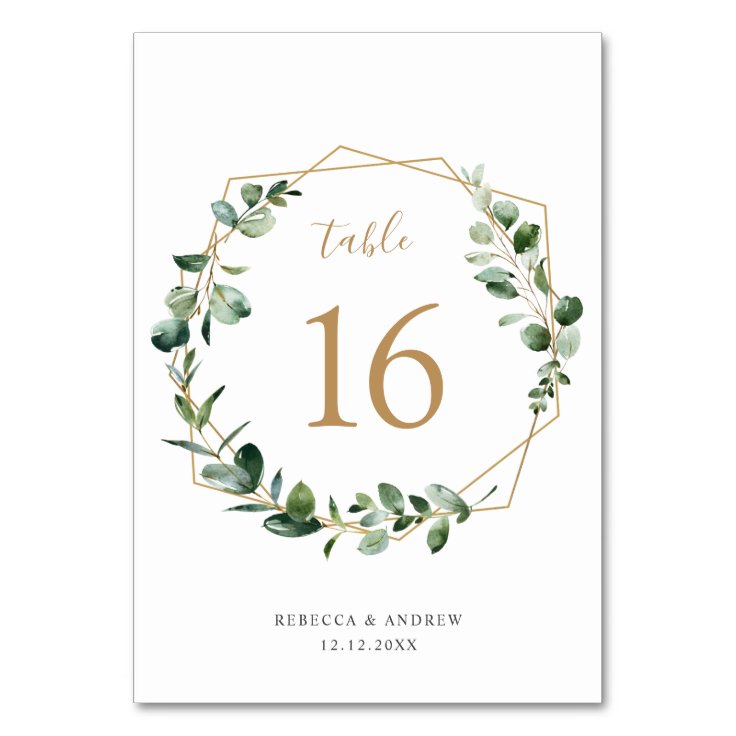 Geometric Eucalyptus Greenery Table Numbers Card | Zazzle