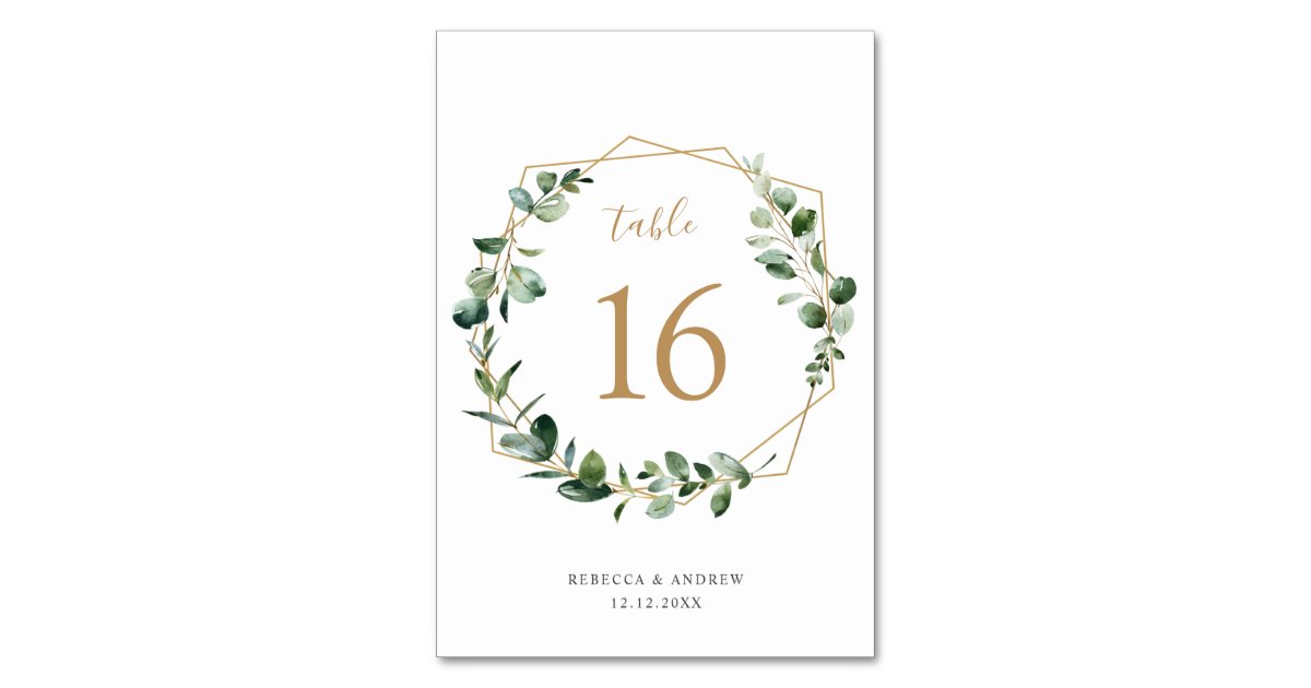 Geometric Eucalyptus Greenery Table Numbers Card | Zazzle