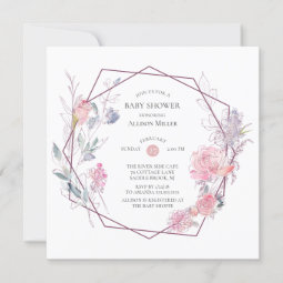 Geometric Floral frame Baby Shower Invitation | Zazzle