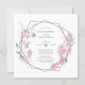 Geometric Floral frame Baby Shower Invitation | Zazzle