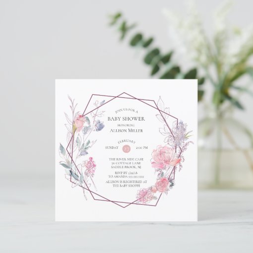Geometric Floral frame Baby Shower Invitation | Zazzle