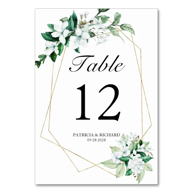 Geometric Floral Greenery Wedding Table Number | Zazzle