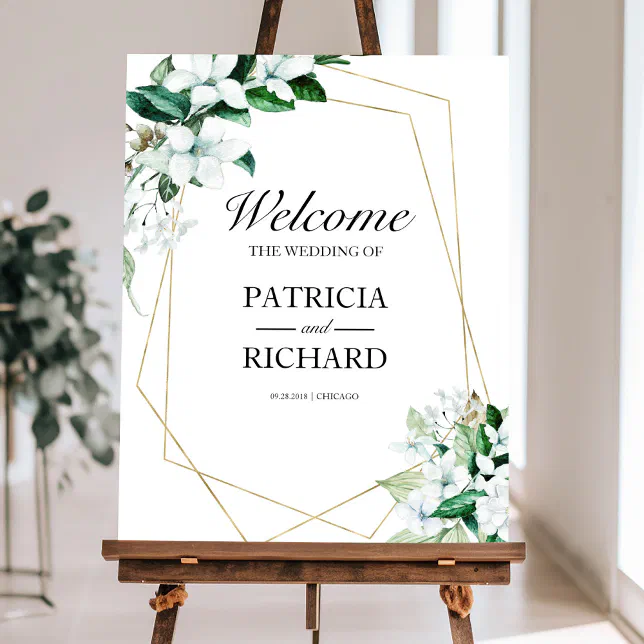 Geometric Floral Greenery Wedding Welcome Sign | Zazzle