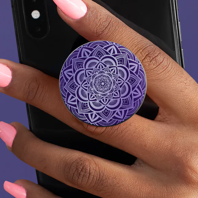 Geometric Floral Mandala Lavender Purple Gradient PopSocket | Zazzle