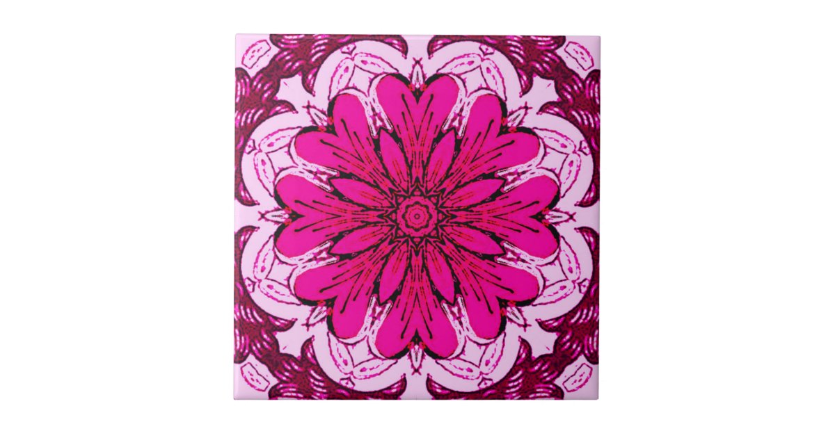 Geometric Flower Pattern in Burgundy & Magenta Ceramic Tile | Zazzle