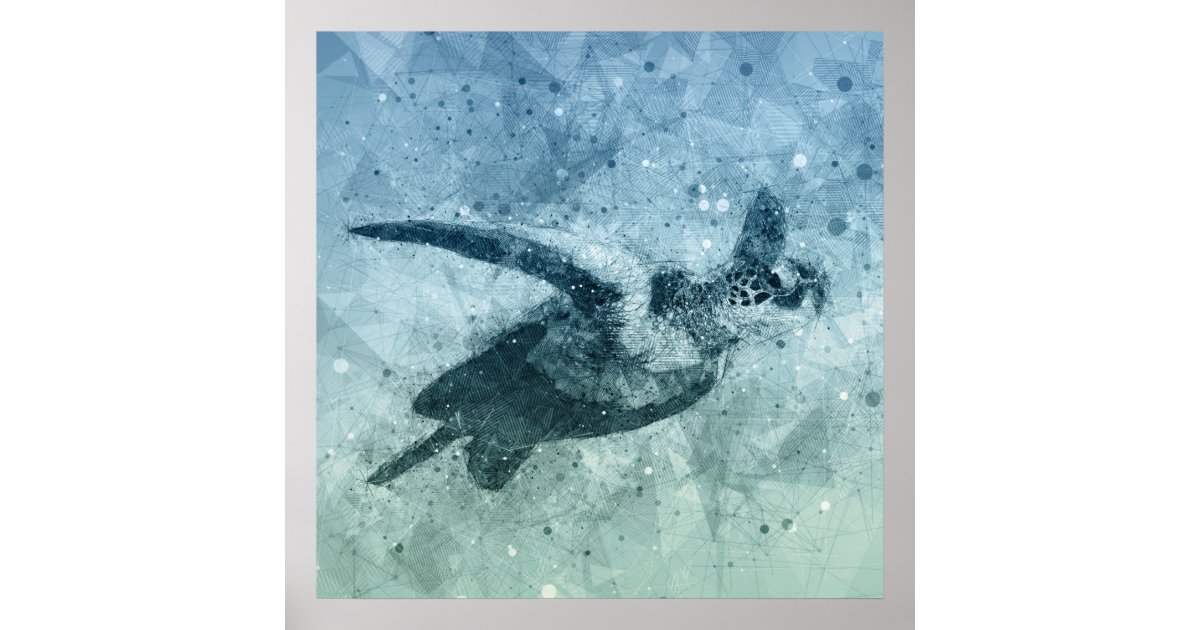 Geometric Flying Green Sea Turtle | Poster | Zazzle