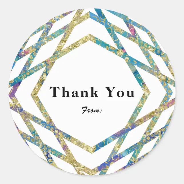 Geometric Glam Colors & Gold Custom Party Favor Classic Round Sticker ...