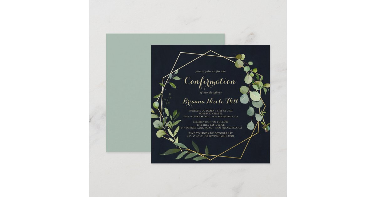 Geometric Gold Blue Green Confirmation Invitation | Zazzle
