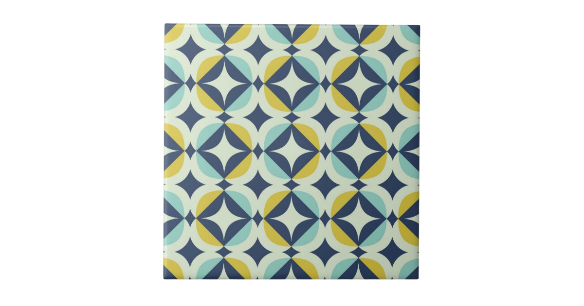 Geometric Gold & Blue Pattern Ceramic Tile | Zazzle