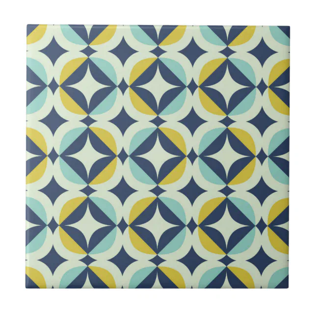 Geometric Gold & Blue Pattern Ceramic Tile | Zazzle