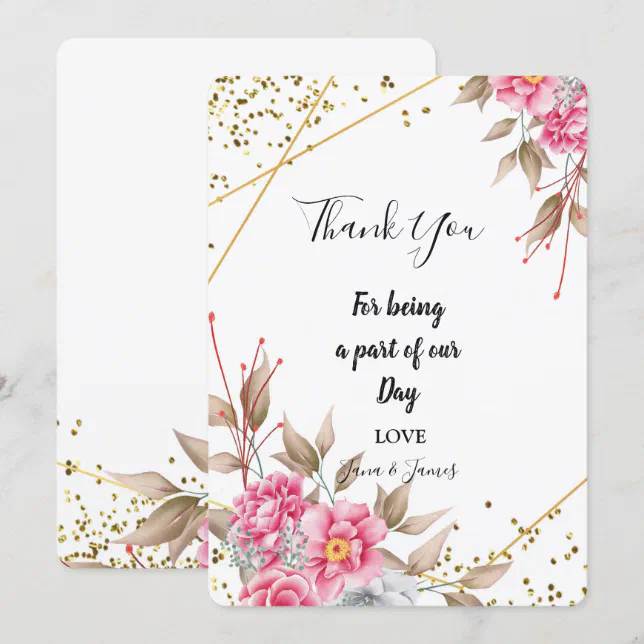 Geometric Gold Frame Pink Floral thank you Invitation | Zazzle