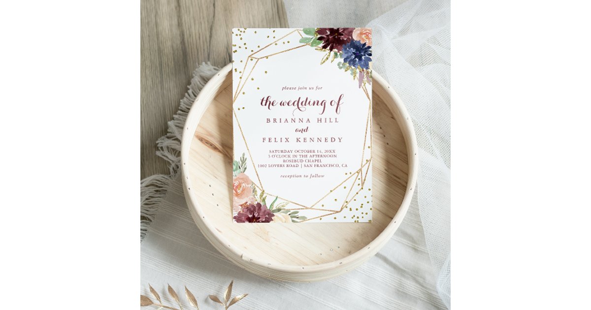 Geometric Gold Glitter Calligraphy Wedding Invitation | Zazzle