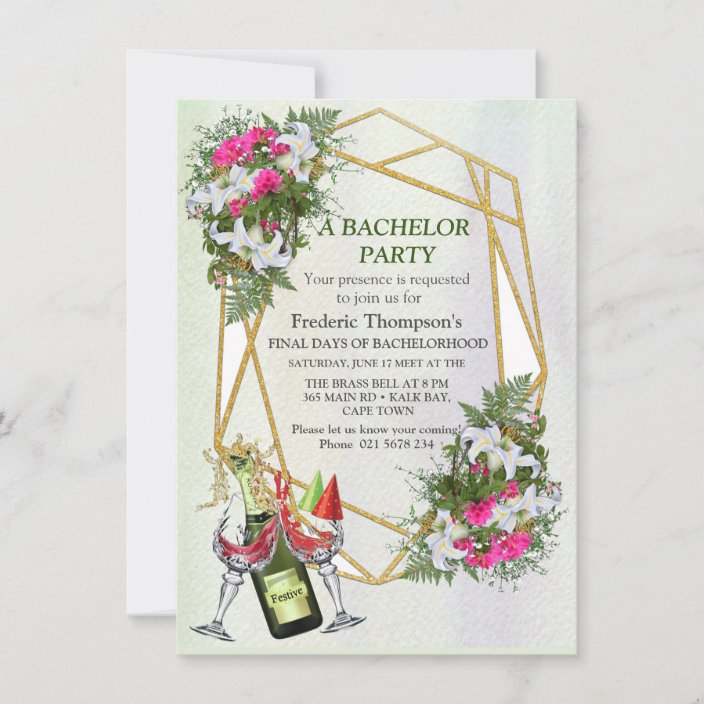 Geometric - Gold Glitter Frame Bachelor card | Zazzle.com