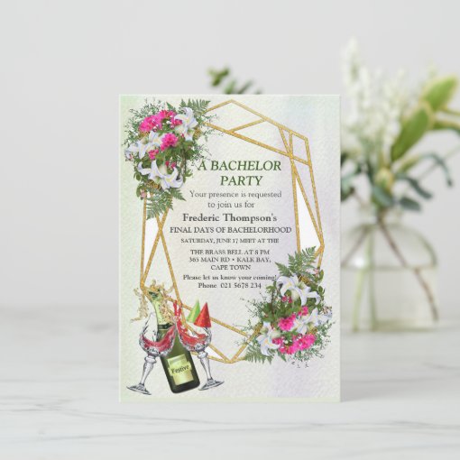 Geometric - Gold Glitter Frame Bachelor card | Zazzle