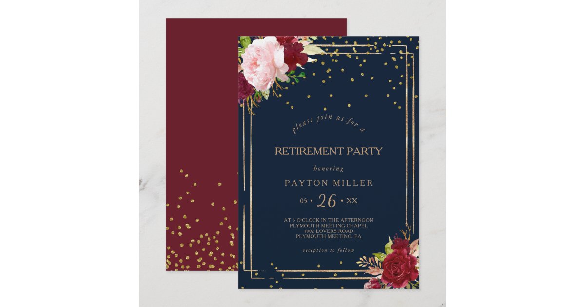 Geometric Gold Glitter Red Retirement Party Invitation | Zazzle