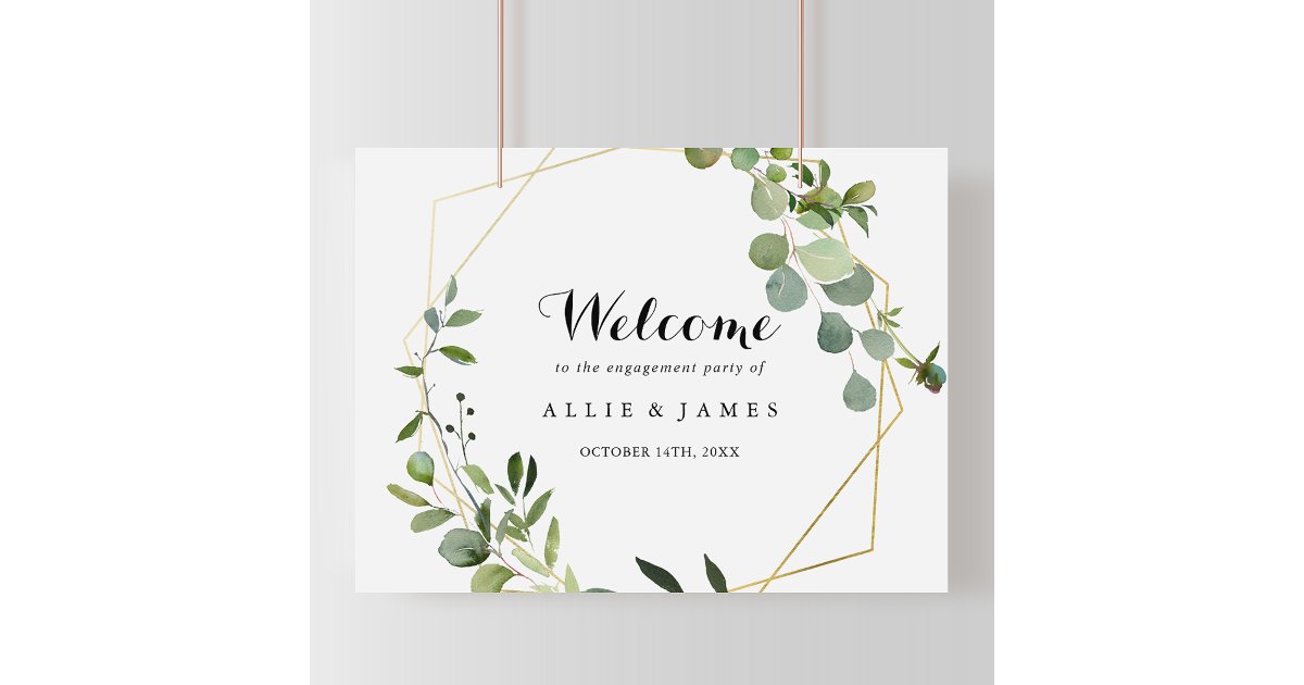 Geometric Gold Green Engagement Party Welcome Sign | Zazzle