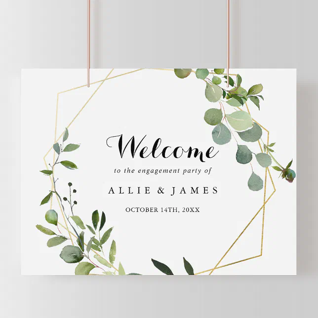 Geometric Gold Green Engagement Party Welcome Sign | Zazzle