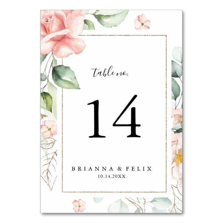 Geometric Gold Green Foliage Floral Wedding Table Number | Zazzle
