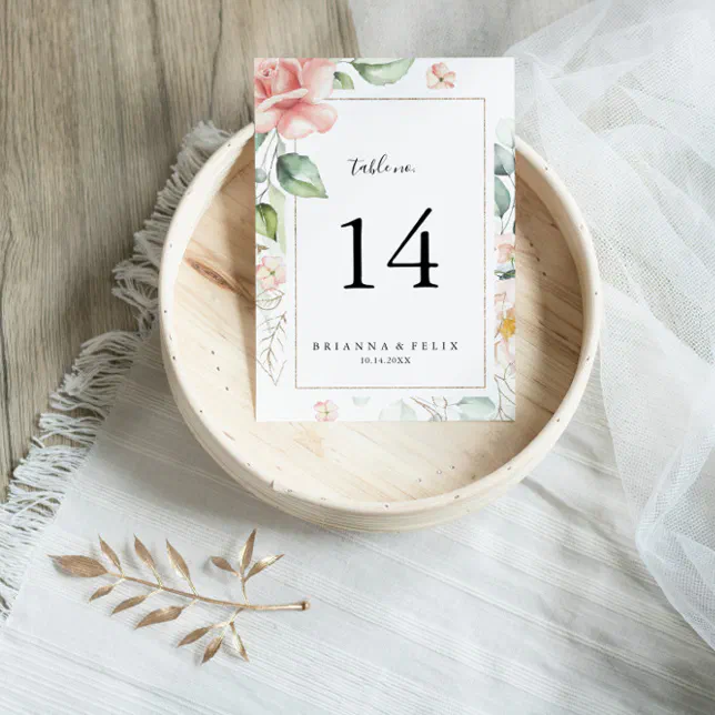 Geometric Gold Green Foliage Floral Wedding Table Number | Zazzle
