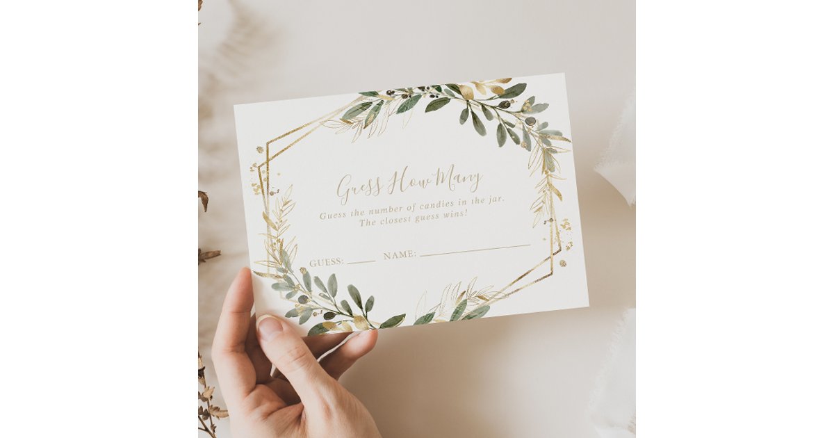 Geometric Gold Greenery Guess How Many Game Card | Zazzle