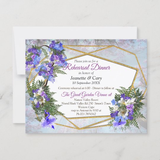 Geometric Gold & Jacaranda Flowers Theme Invitation | Zazzle.com