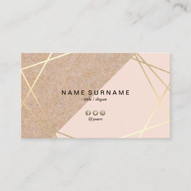 Geometric Gold Kraft Printed Light Pastel Pink Business Card | Zazzle