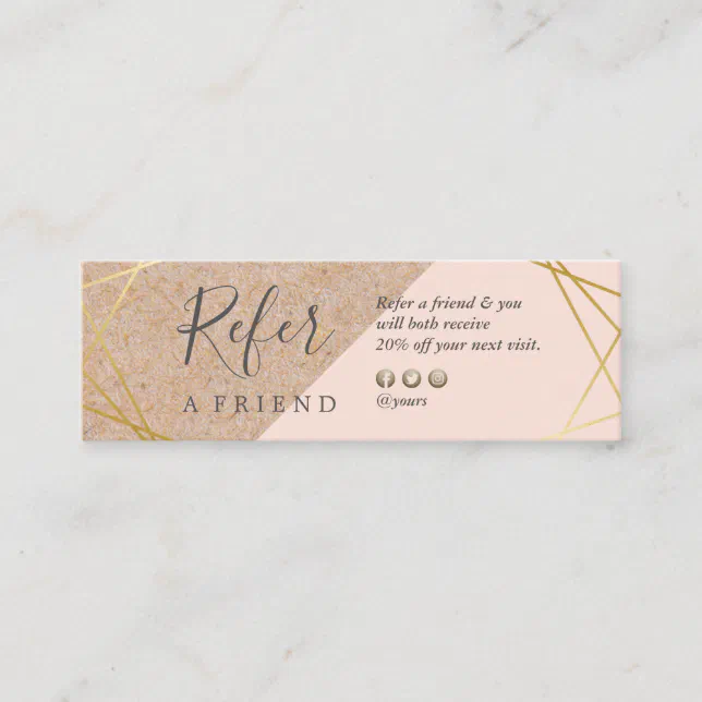 Geometric Gold Kraft Printed Lt Pastel Pink Refer Mini Business Card ...