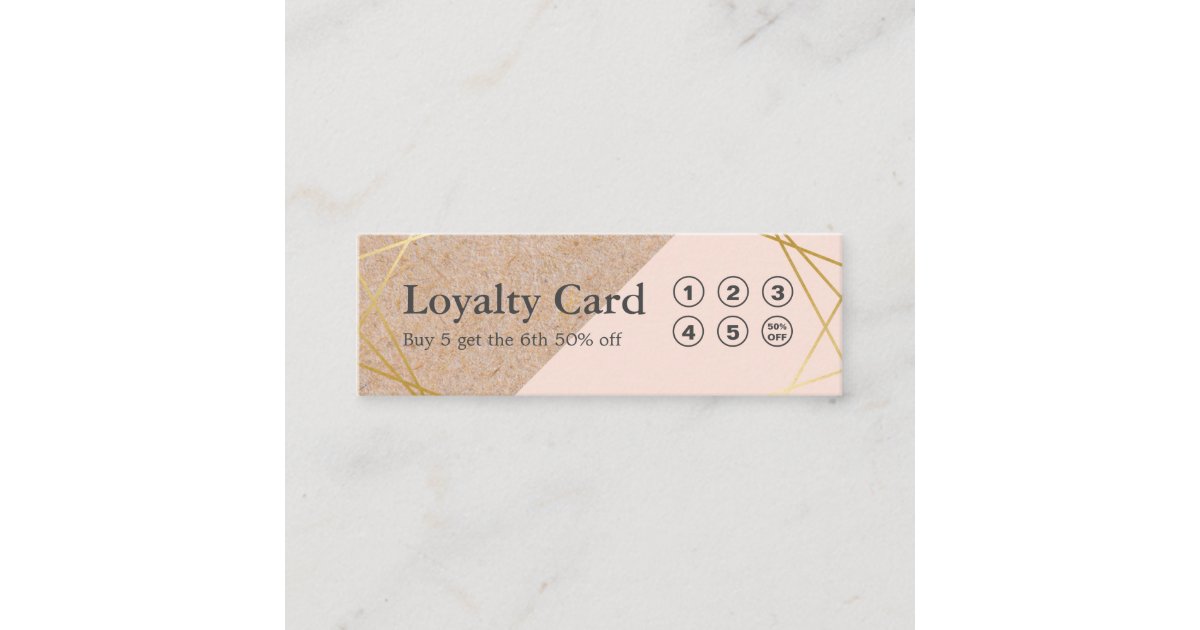 Geometric Gold KraftPrinted Lt Pastel Pink Loyalty Mini Business Card ...