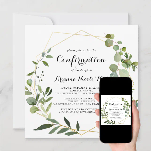 Geometric Gold Tropical Calligraphy Confirmation Invitation | Zazzle