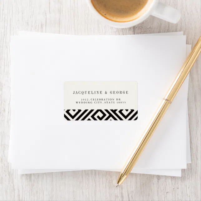 Geometric Greek Key Classic Chic Wedding Address Label | Zazzle