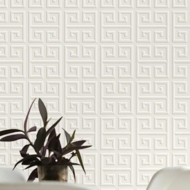 Geometric Greek Key Pattern Off White Beige Wallpaper | Zazzle