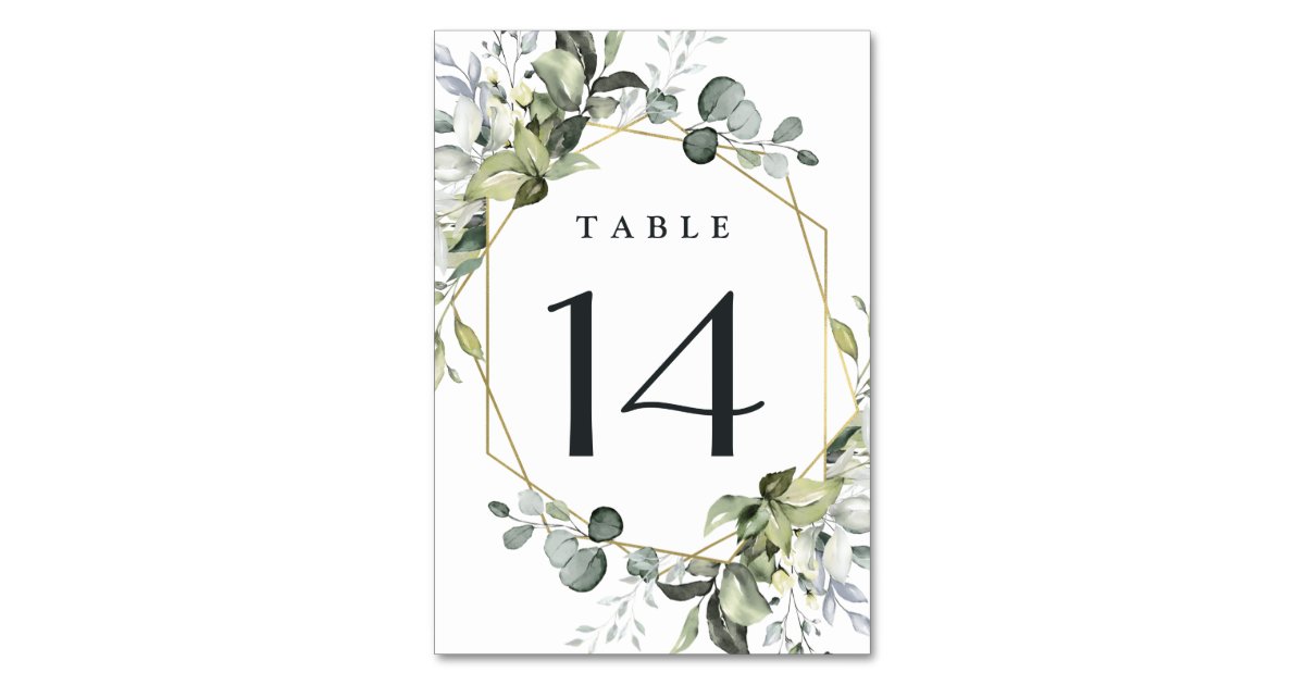 Geometric Greenery Modern Gold Succulent Wedding Table Number | Zazzle