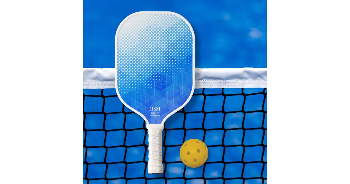 Geometric Halftone Dots White Blue Gradient Custom Pickleball Paddle ...