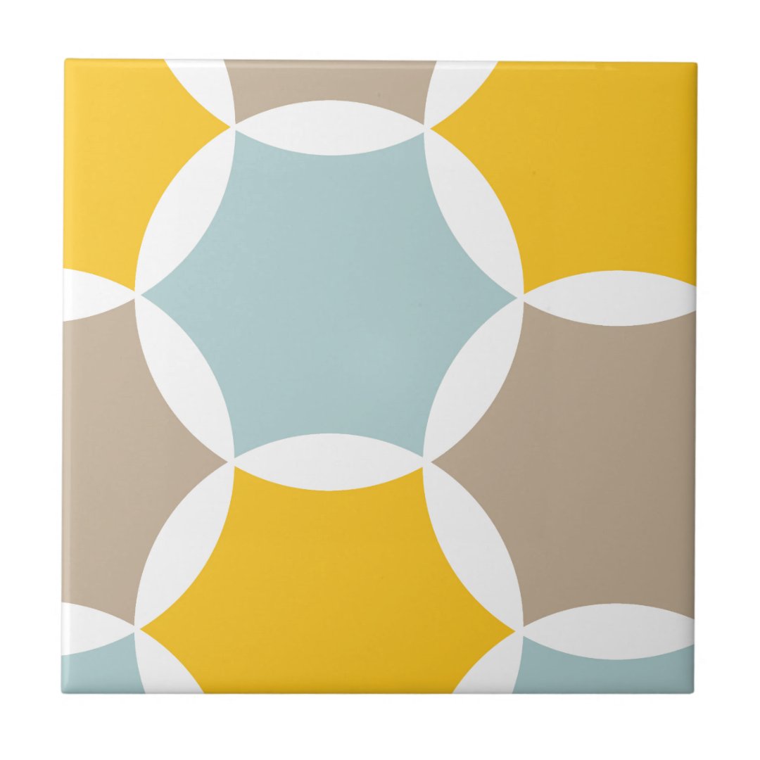 Geometric Hexagon Circle Yellow Blue Pattern Ceramic Tile | Zazzle