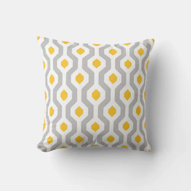 Geometric Hexagon Link Pattern Grey Yellow Throw Pillow | Zazzle