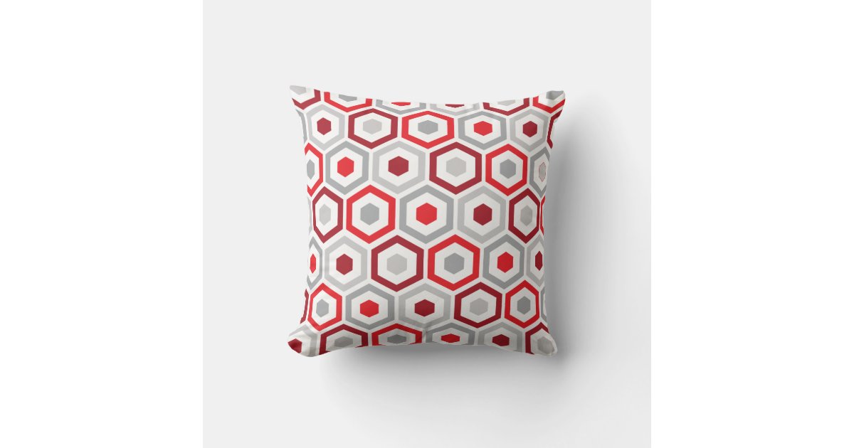 Geometric Hexagon Pattern Pillow | Red Grey | Zazzle