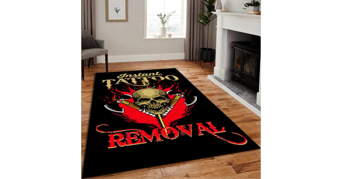 Geometric Ink Harmony: Modern Tattoo Area Rug | Zazzle